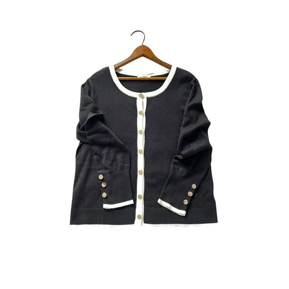 Retrology | Sweaters | Retrology Black White Trim Cardigan Gold Button ...